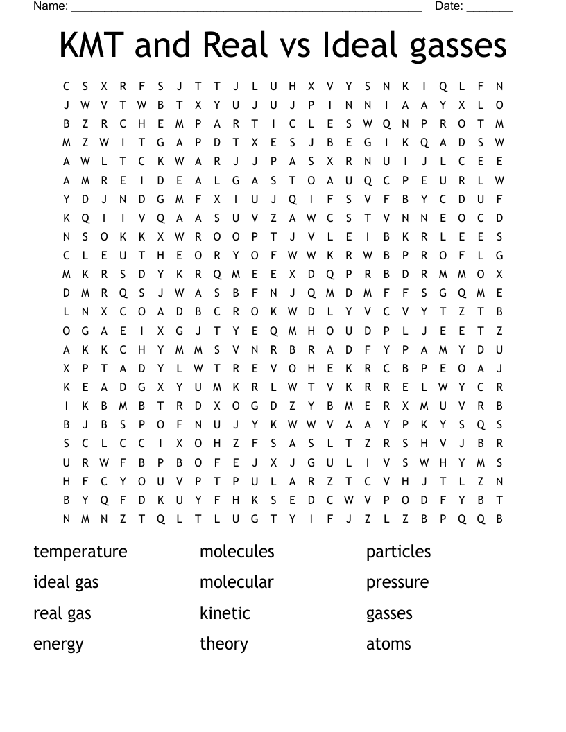 KMT and Real vs Ideal gasses Word Search - WordMint