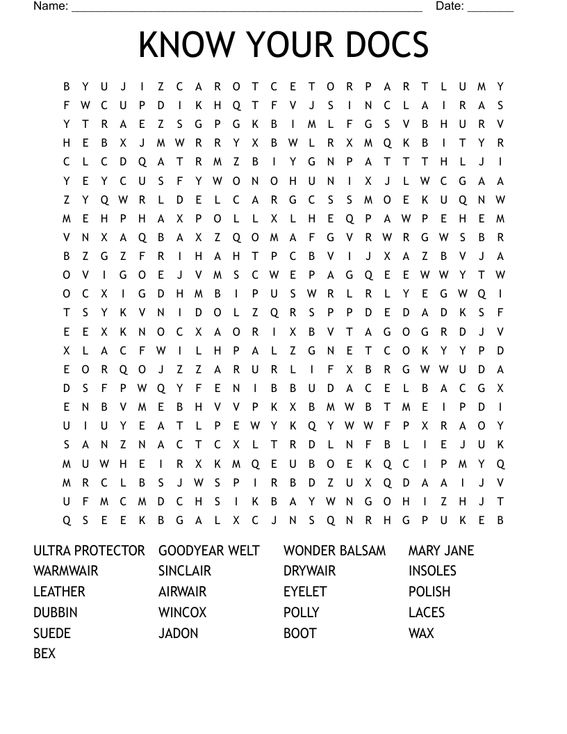 KNOW YOUR DOCS Word Search - WordMint