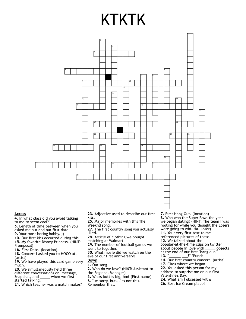 KTKTK Crossword - WordMint