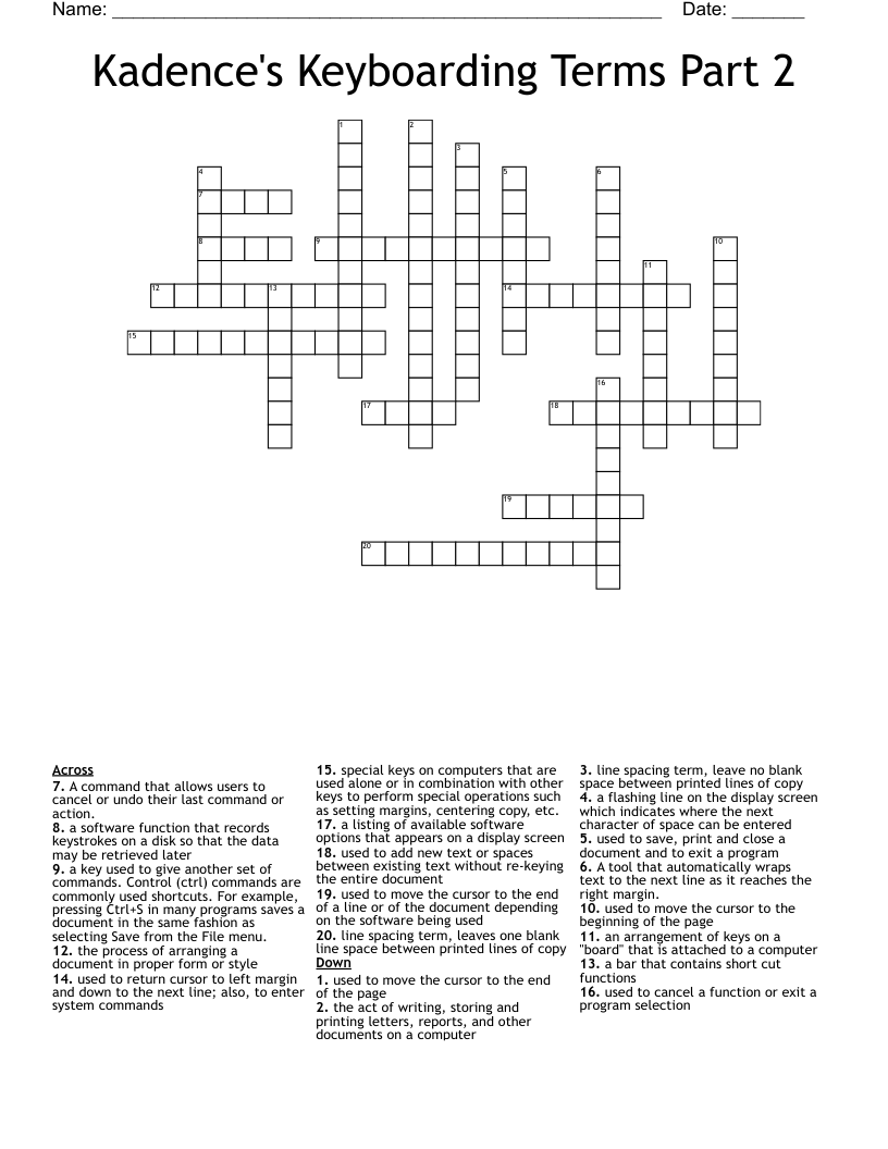 Kadence's Keyboarding Terms Part 2 Crossword - WordMint