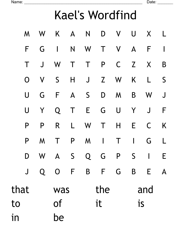 Kael's Wordfind Word Search - WordMint