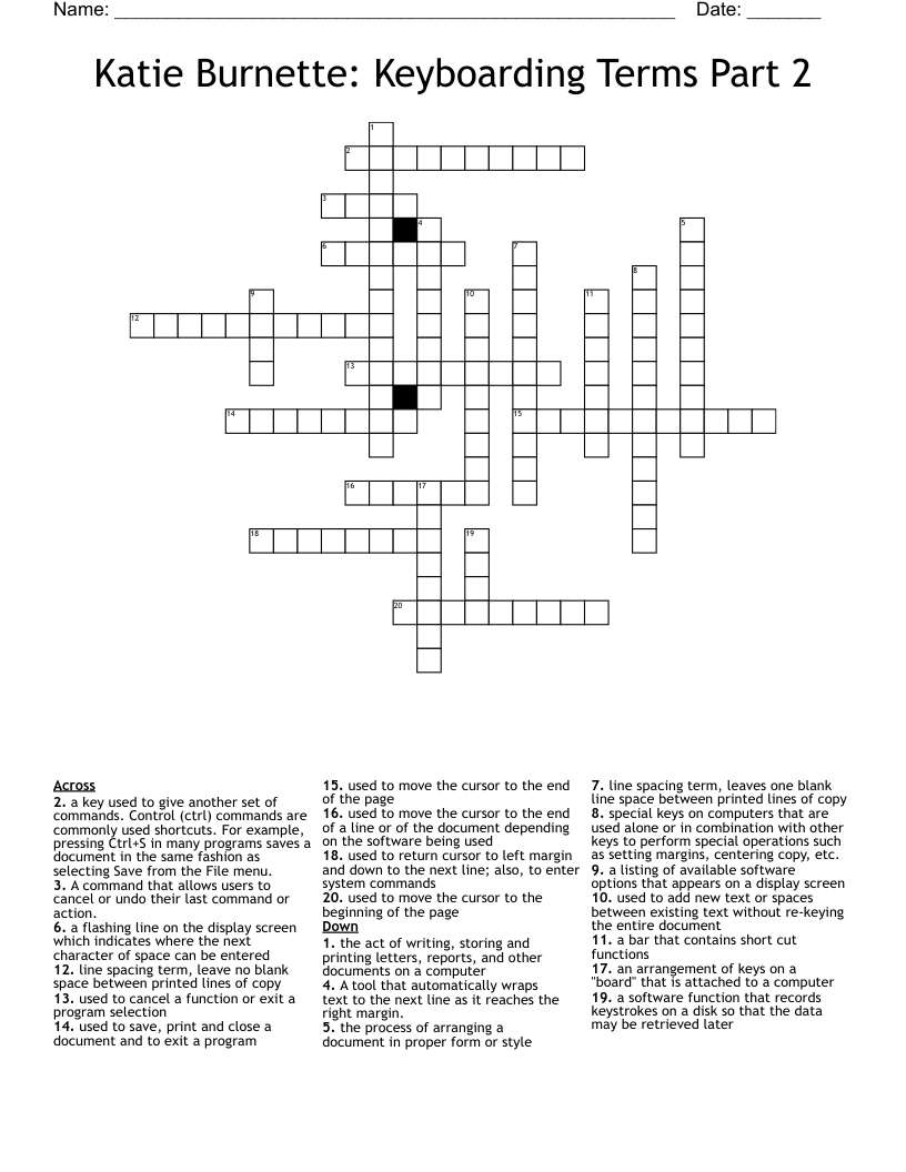 Katie Burnette: Keyboarding Terms Part 2 Crossword - WordMint