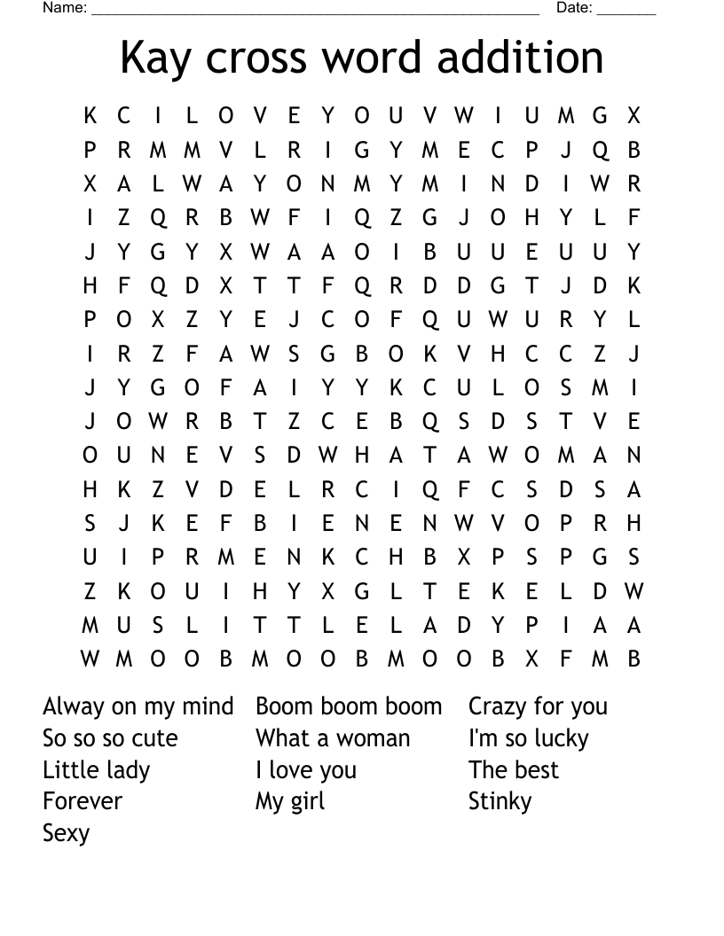 Kay cross word addition Word Search - WordMint