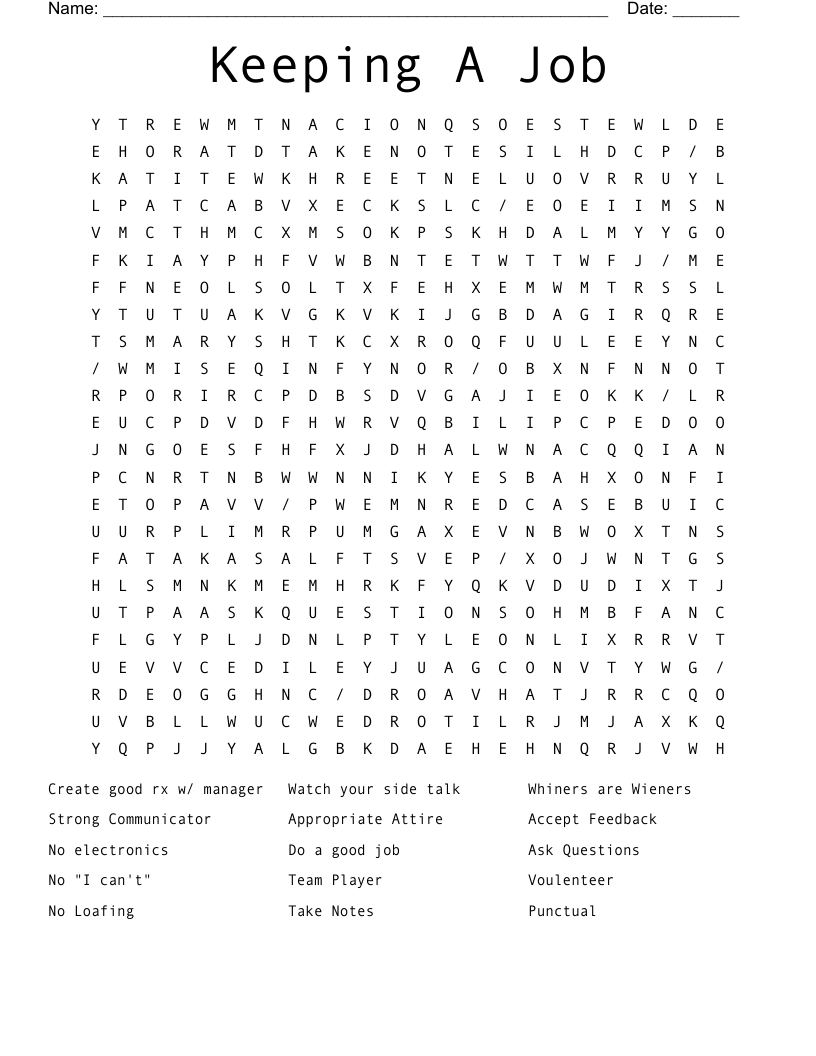 Keeping A Job Word Search WordMint