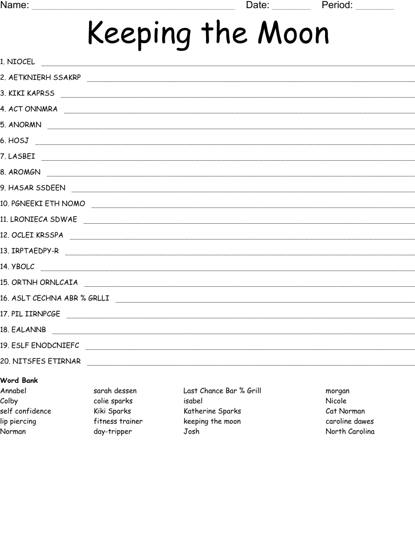 Keeping the Moon Word Scramble - WordMint