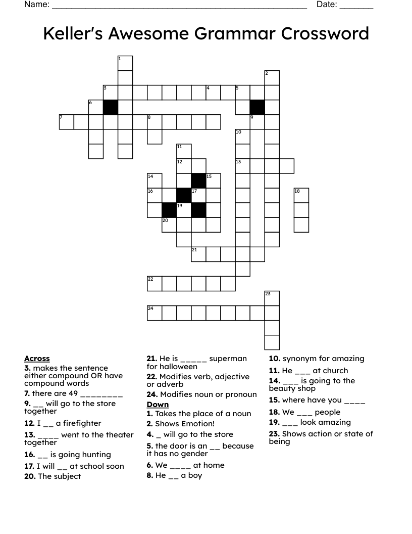 Keller's Awesome Grammar Crossword - WordMint