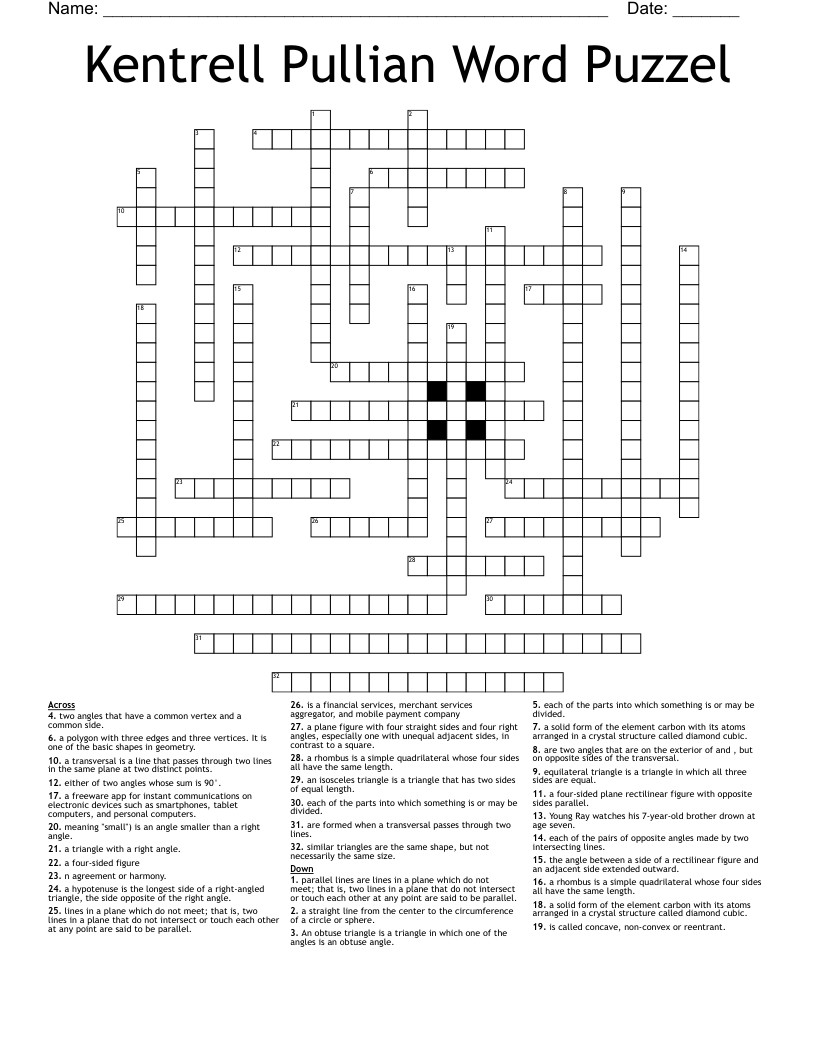Kentrell Pullian Word Puzzel Crossword - WordMint