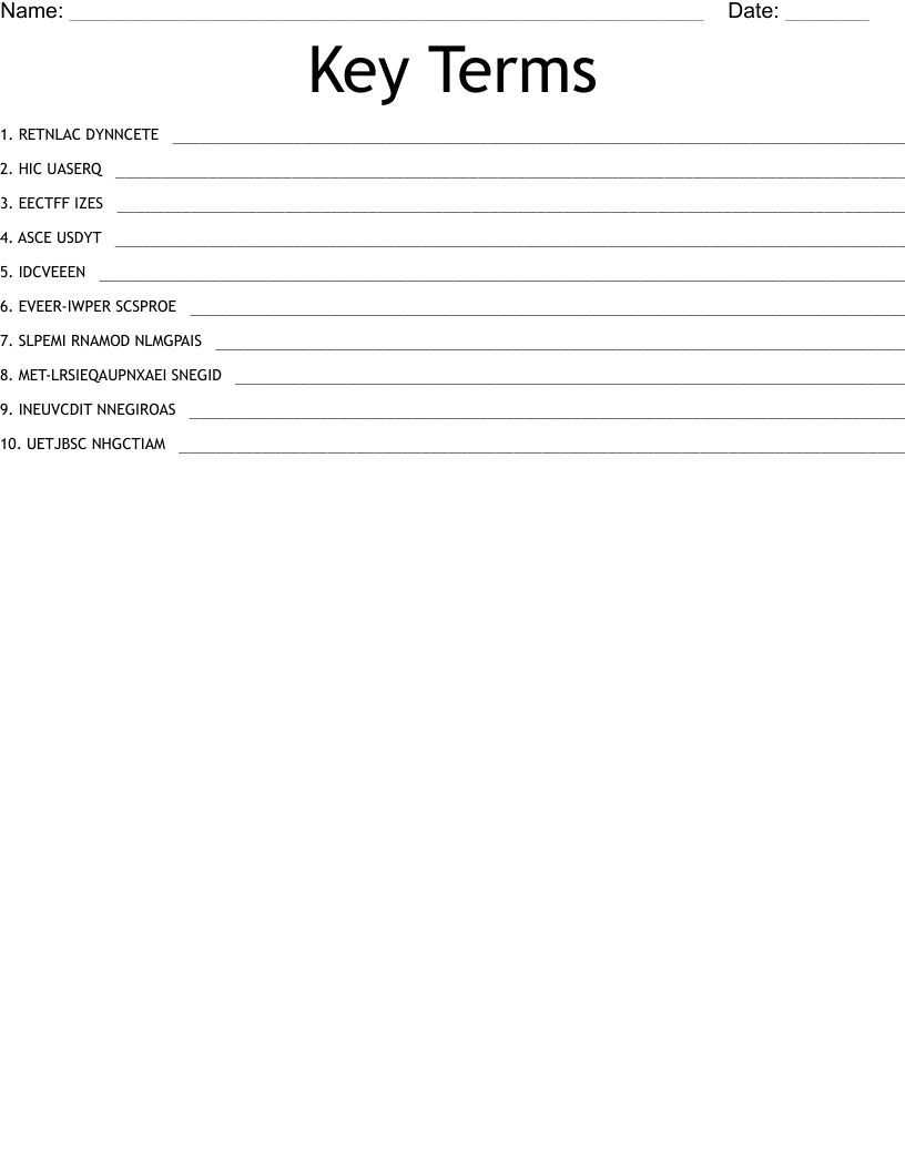 Key Terms Word Scramble - WordMint