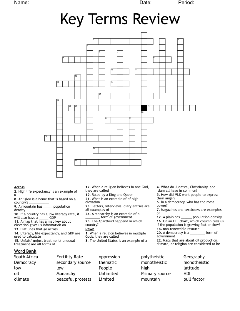 Key Terms Review Crossword - WordMint