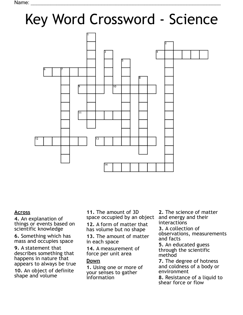 Key Word Crossword - Science - WordMint