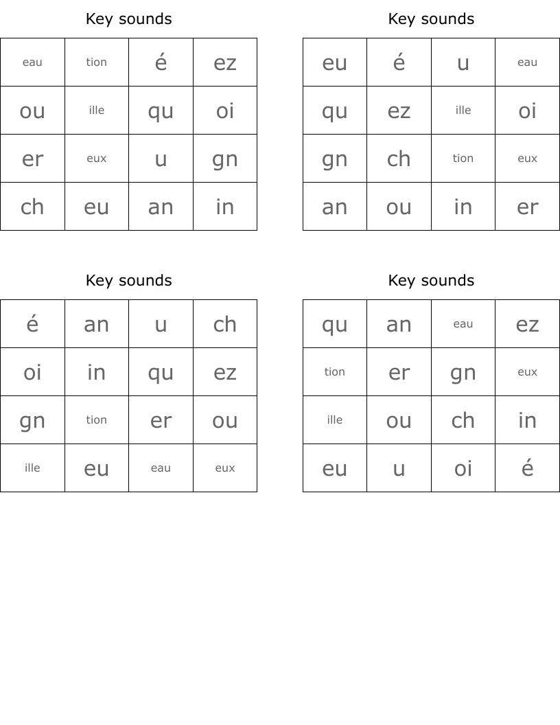 Key sounds Bingo Cards - WordMint
