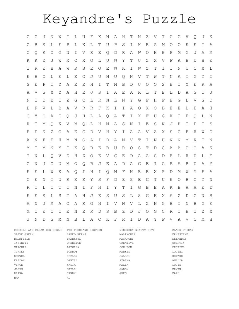 Keyandre's Puzzle Word Search - WordMint