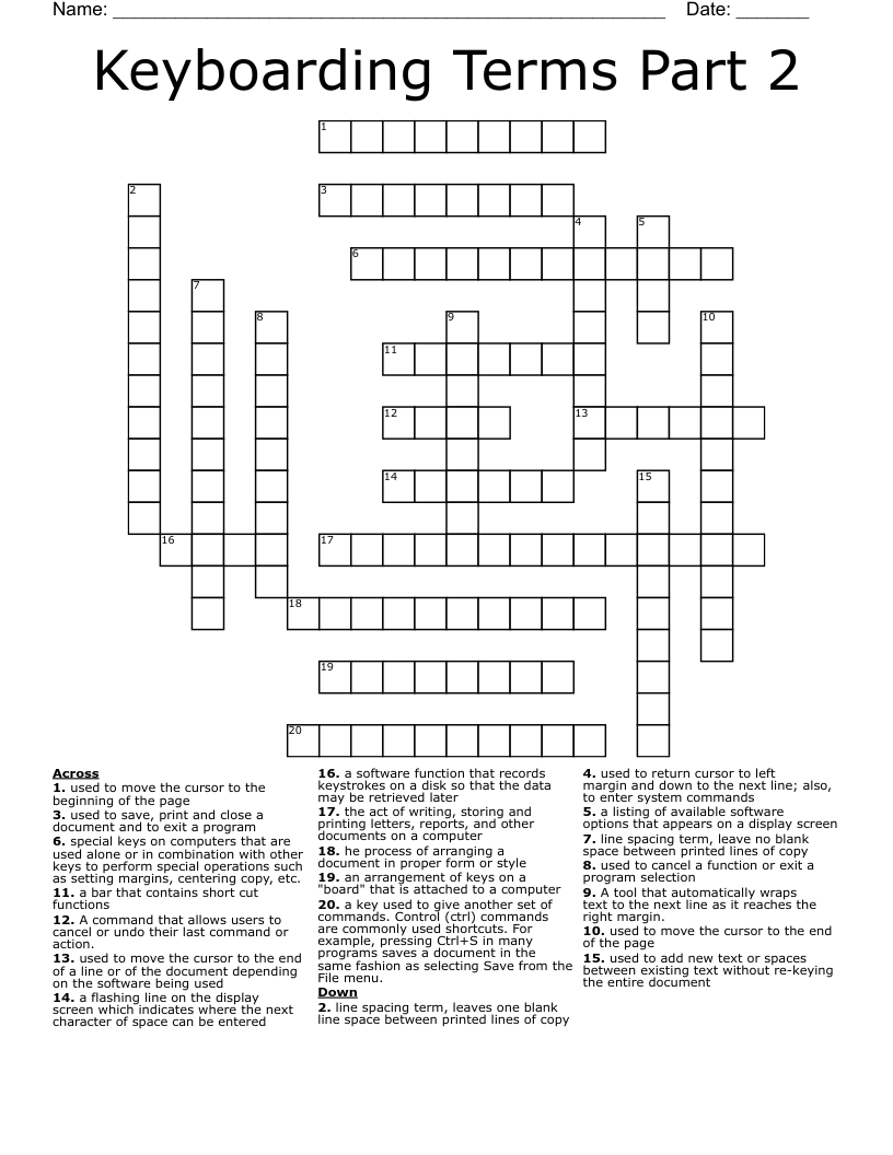 Keyboarding Terms Part 2 Crossword WordMint