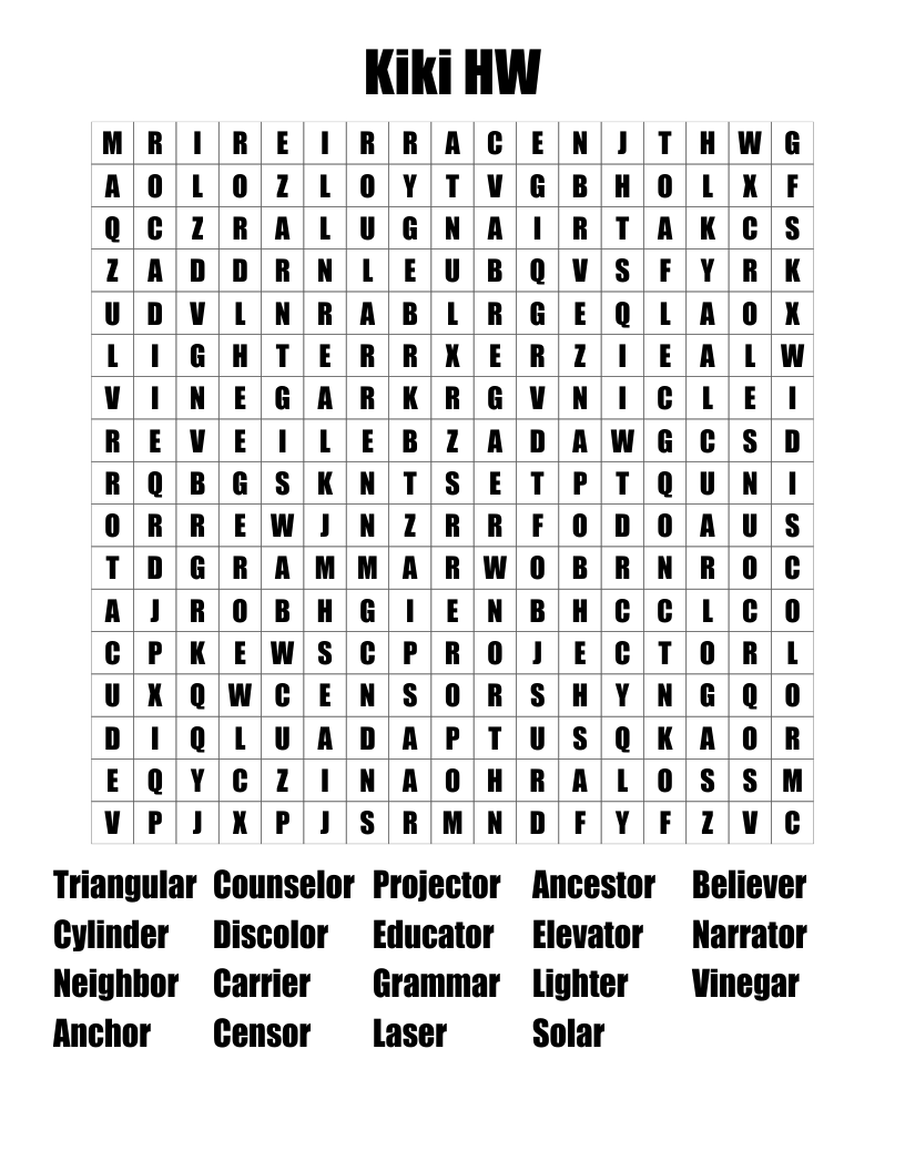 Kiki HW Word Search - WordMint