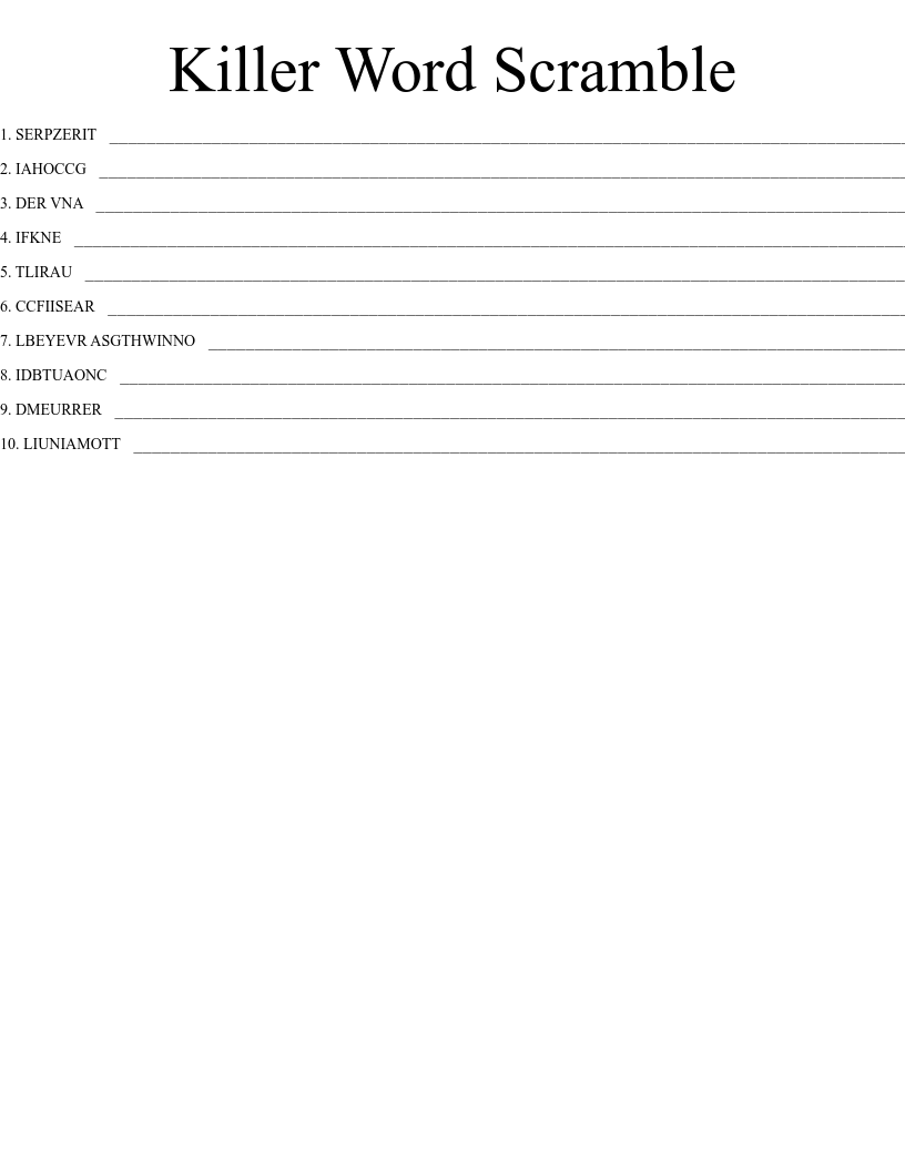 Killer Word Scramble - WordMint
