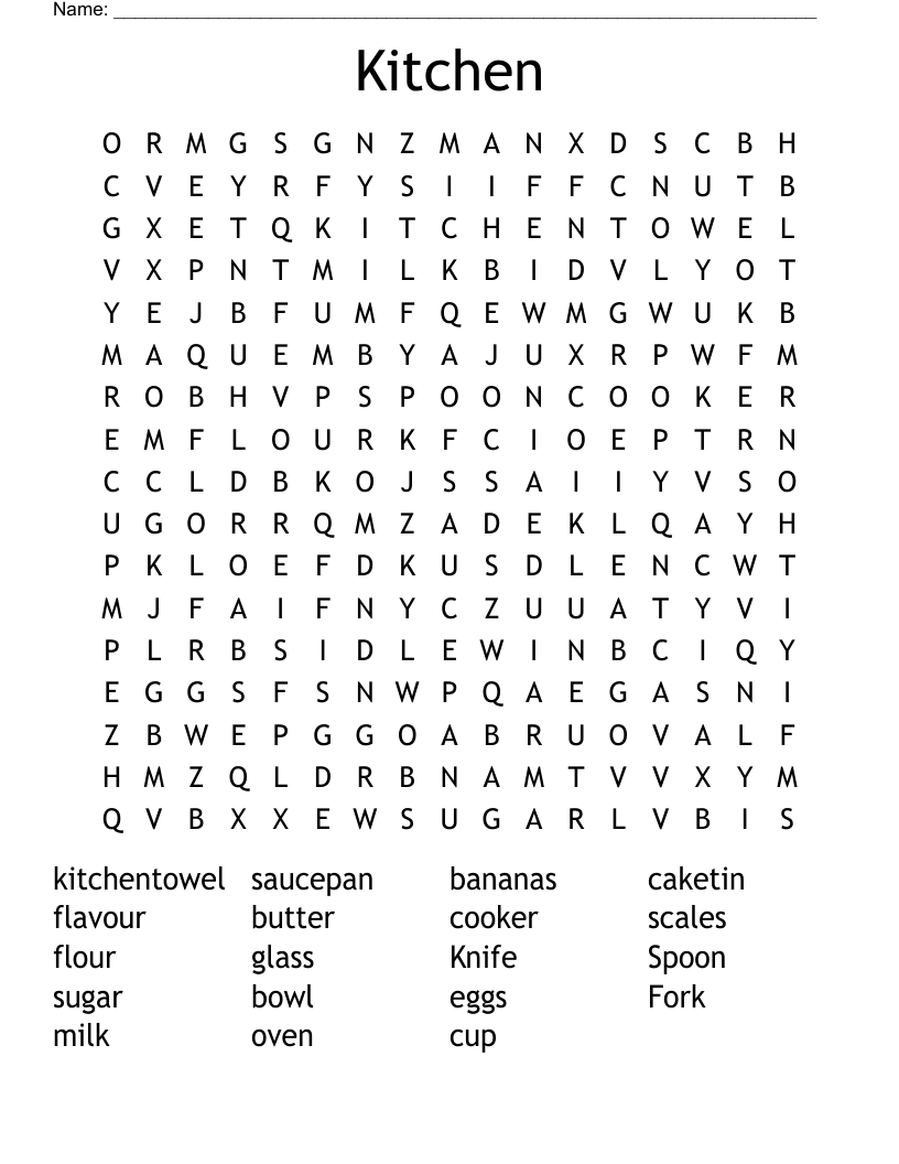 Kitchen Word Search WordMint