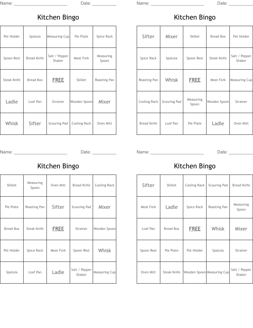 Kitchen Bingo WordMint
