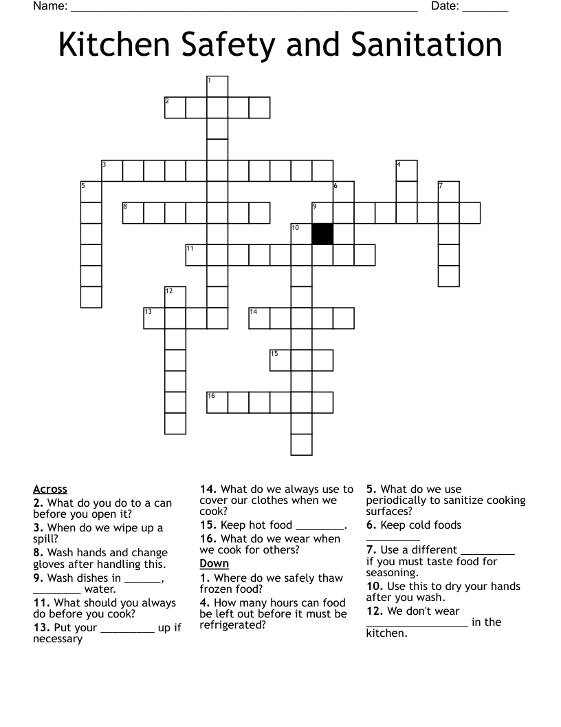 Kitchen Safety And Sanitation Crossword WordMint