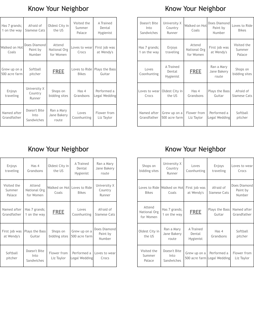 Know Your Neighbor Bingo Cards - WordMint