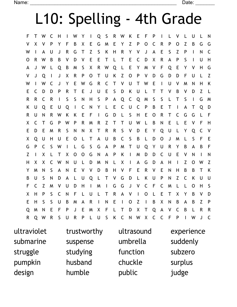 L10: Spelling - 4th Grade Word Search - WordMint
