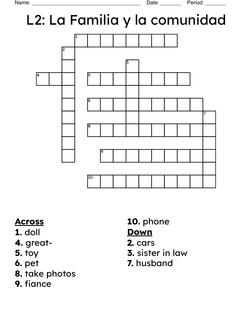 L2: La Familia y la comunidad Crossword - WordMint
