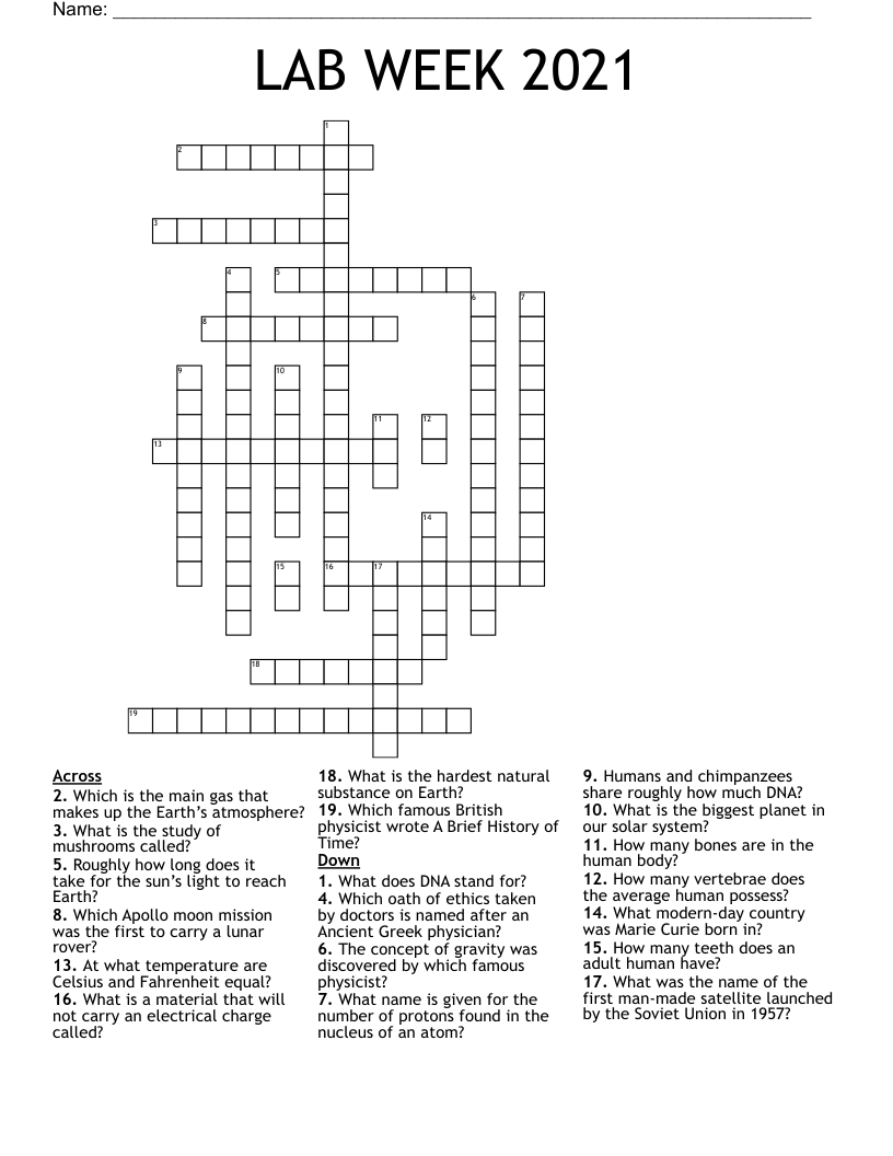 LAB WEEK 2021 Crossword - WordMint
