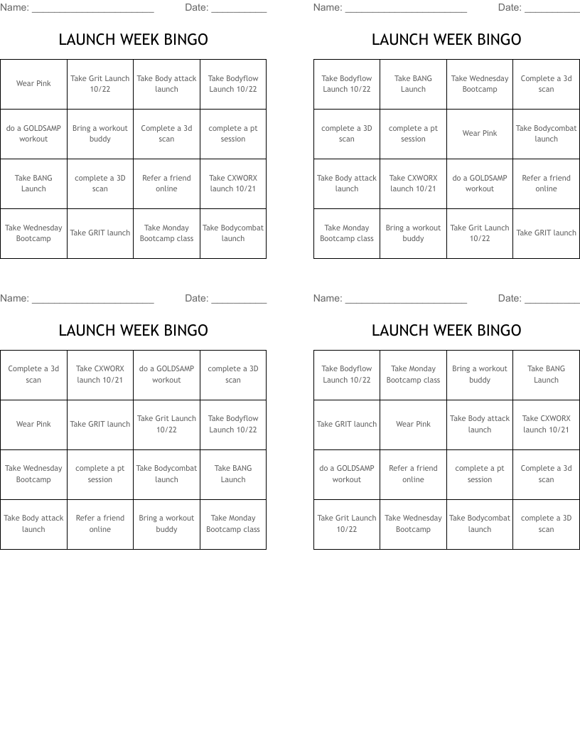 LAUNCH WEEK BINGO - WordMint