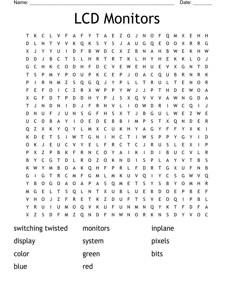 LCD Monitors Word Search - WordMint