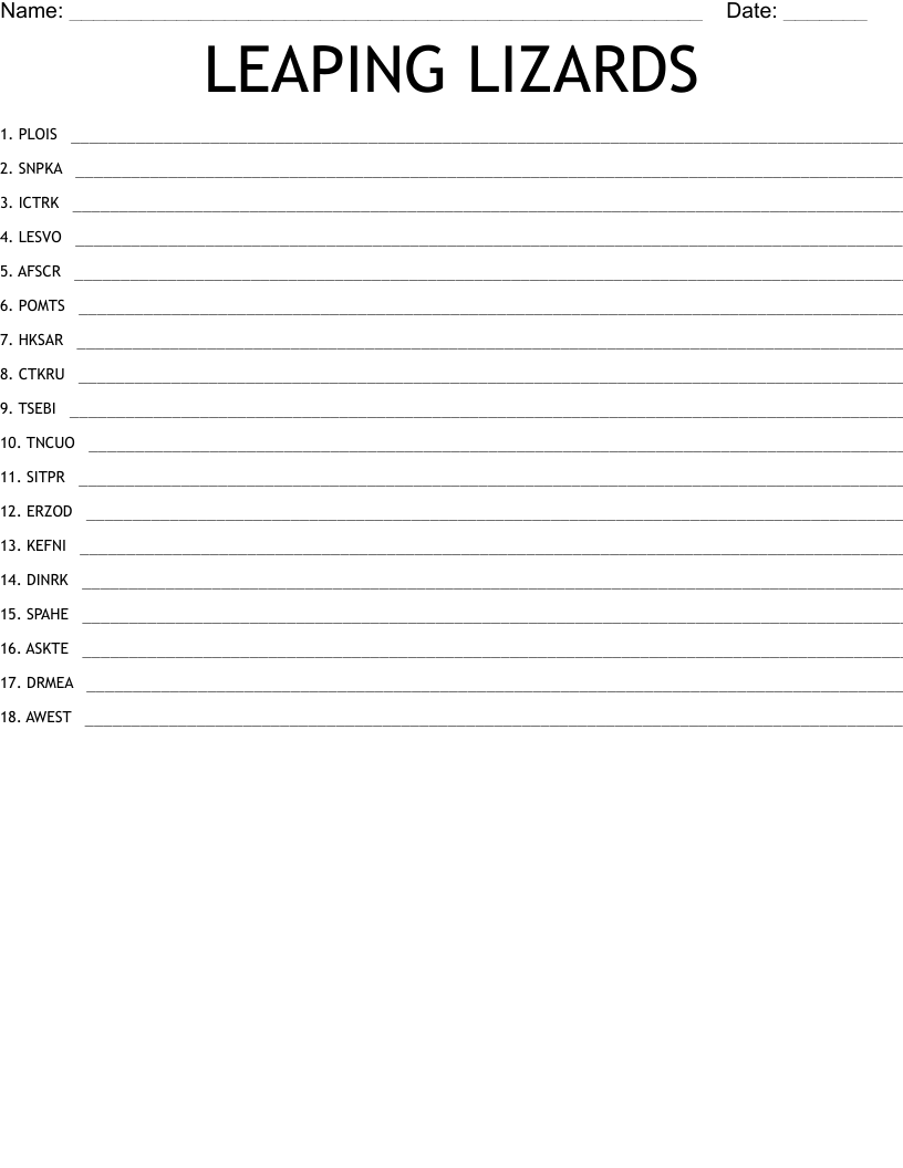 LEAPING LIZARDS Word Scramble - WordMint