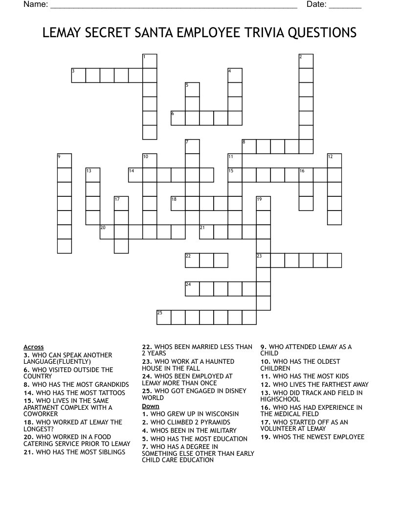 LEMAY SECRET SANTA EMPLOYEE TRIVIA QUESTIONS Crossword WordMint lemay-secret-santa-employee-trivia-questions-crossword-wordmint