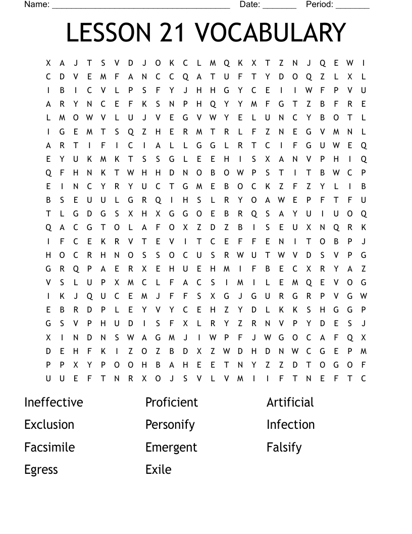 LESSON 21 VOCABULARY Word Search - WordMint