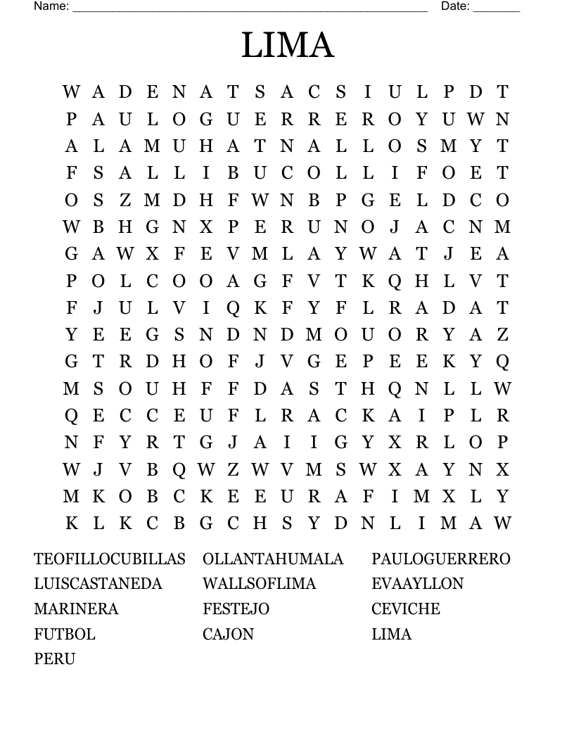 LIMA Word Search - WordMint