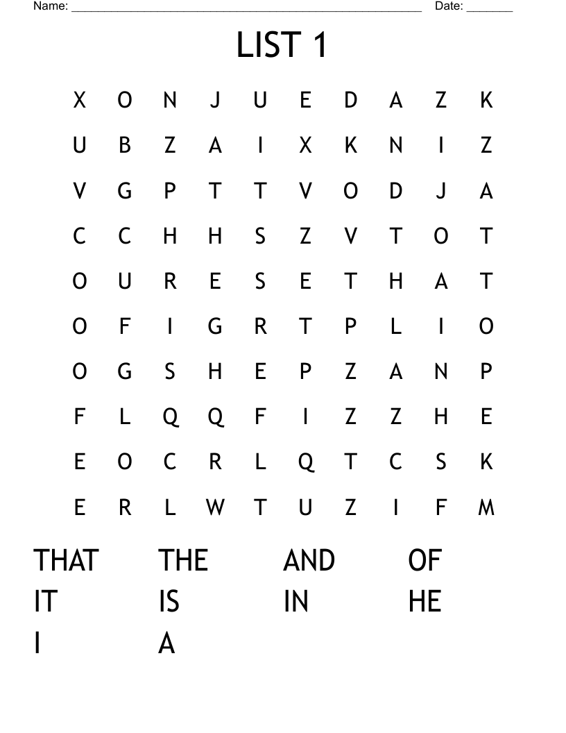 LIST 1 Word Search - WordMint