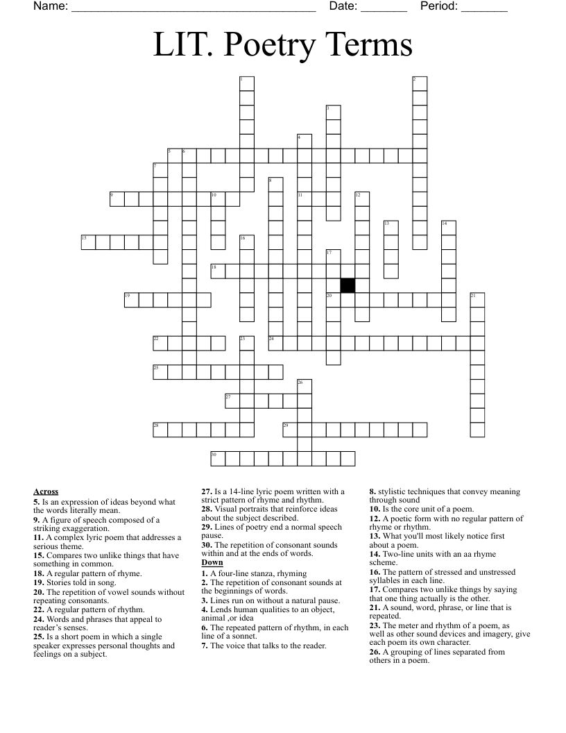 Poetry 9 Crossword WordMint