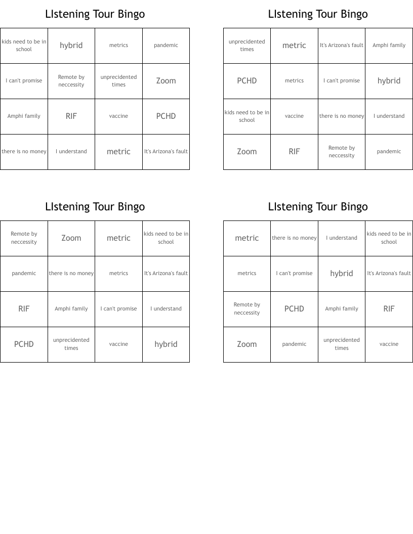 LIstening Tour Bingo - WordMint