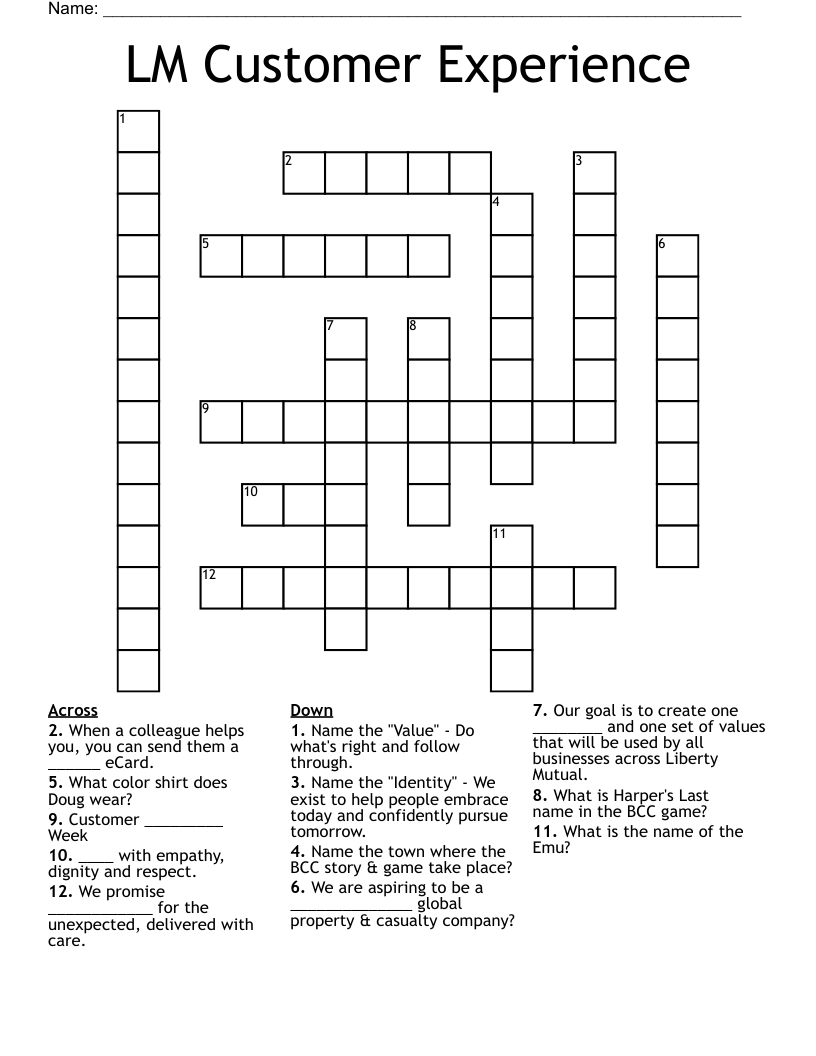 LM Customer Experience Crossword - WordMint