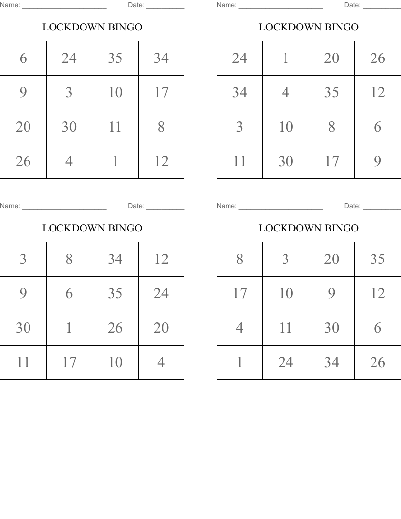 LOCKDOWN BINGO - WordMint