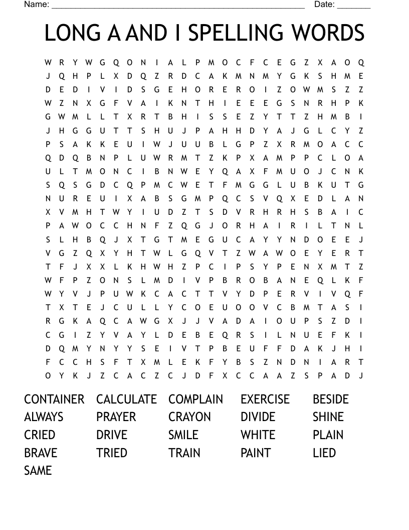 LONG A AND I SPELLING WORDS Word Search - WordMint