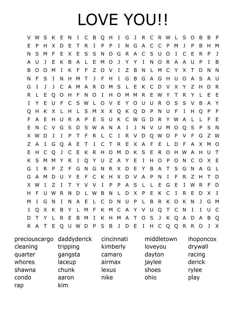 LOVE YOU!! Word Search - WordMint
