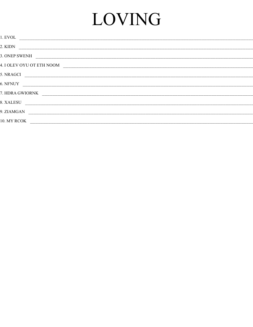 LOVING Word Scramble - WordMint