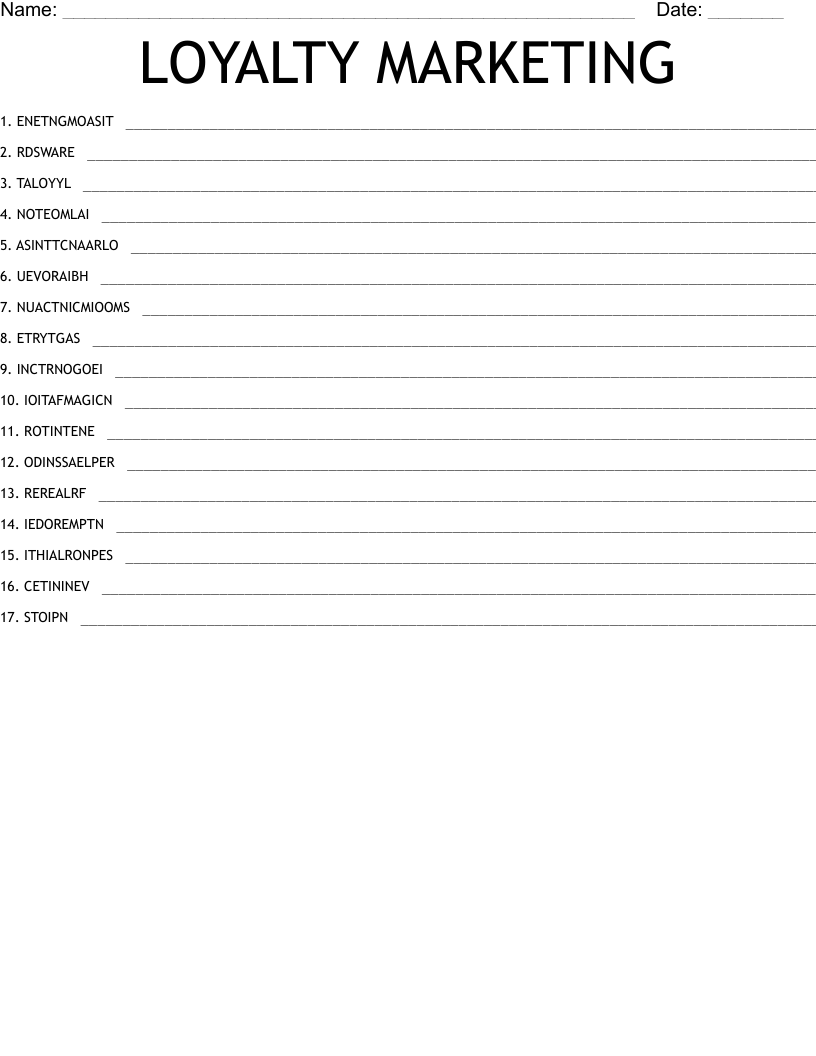 LOYALTY MARKETING Word Scramble - WordMint