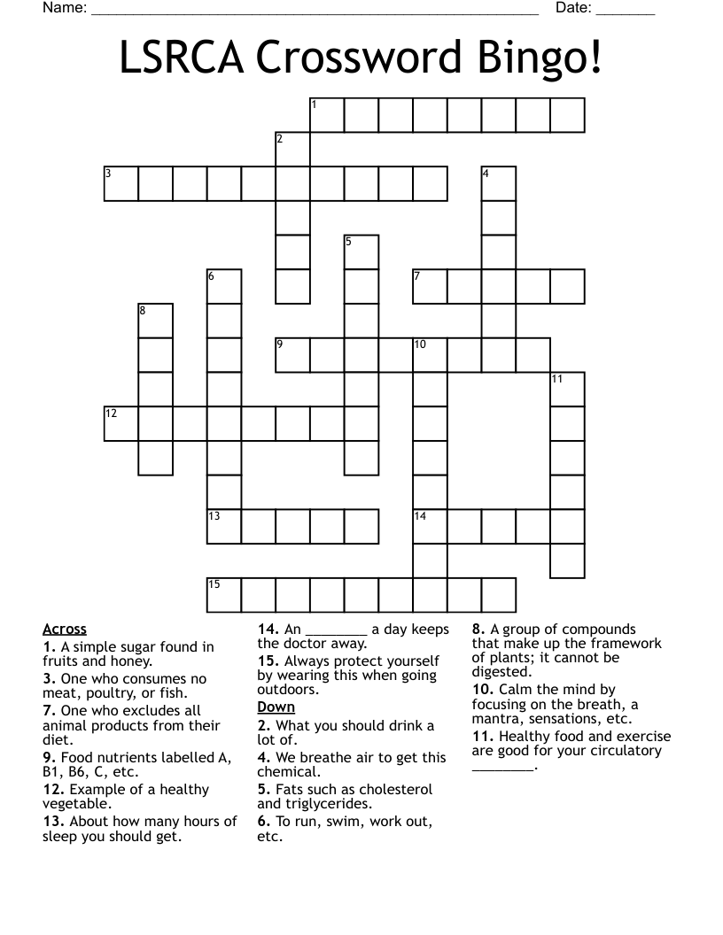 LSRCA Crossword Bingo! - WordMint
