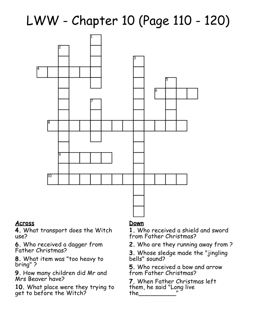 LWW - Chapter 10 (Page 110 - 120) Crossword - WordMint