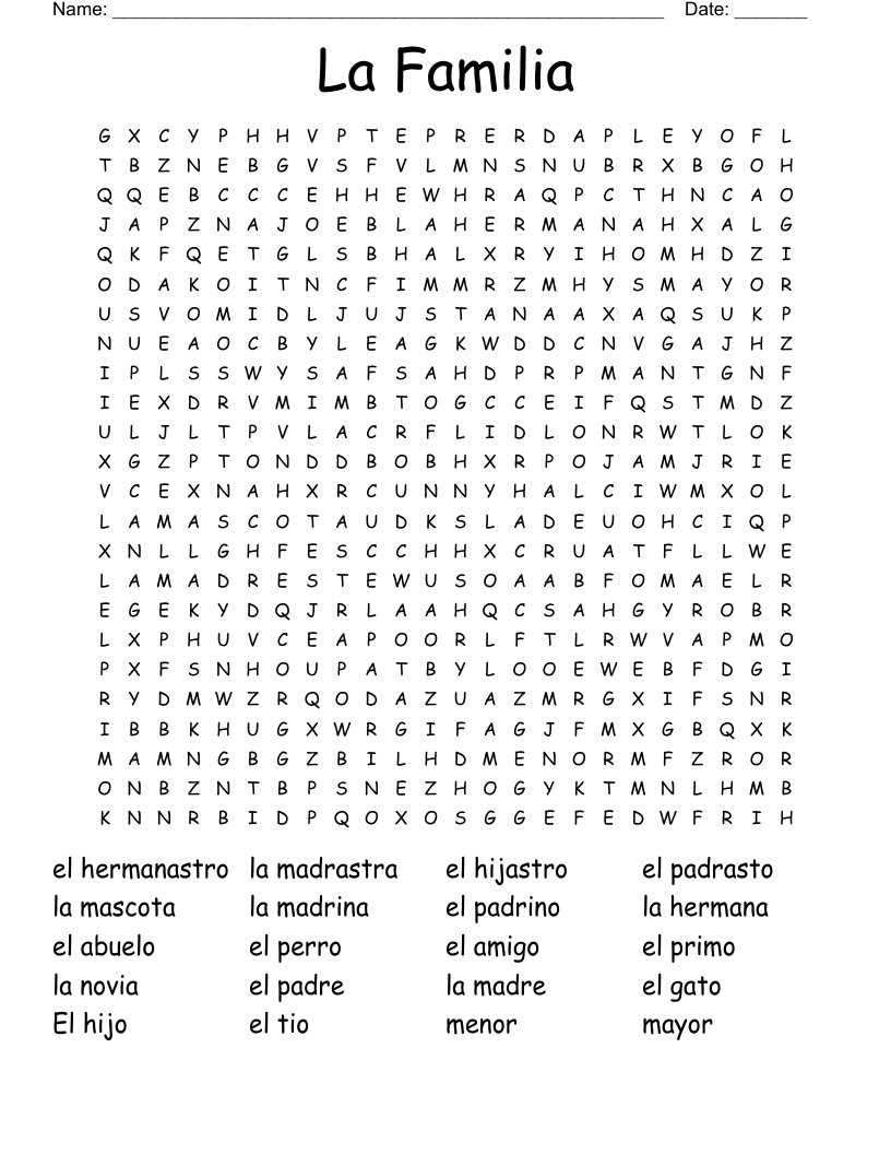 La Familia Word Search - WordMint