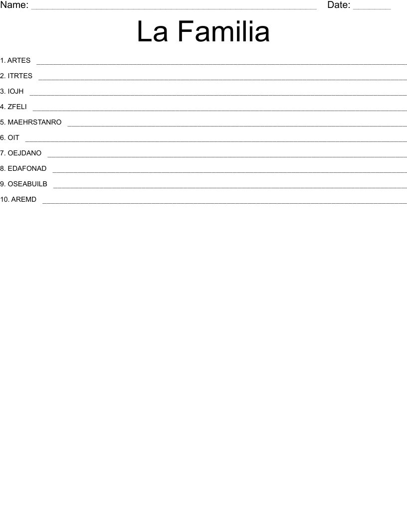 La Familia Word Scramble - WordMint