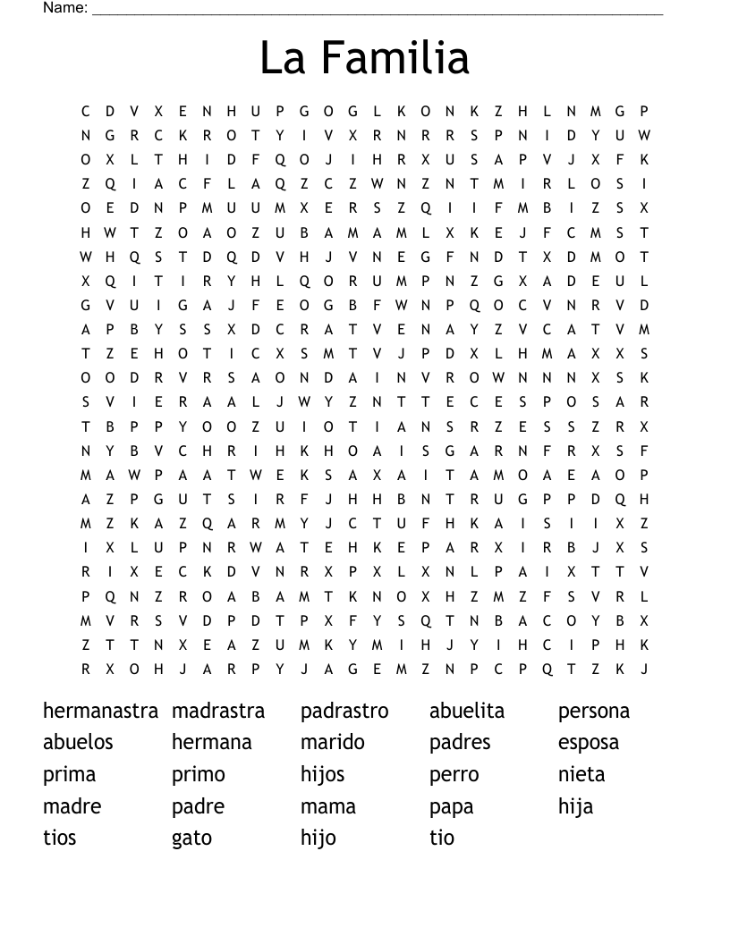 La Familia Word Search - WordMint