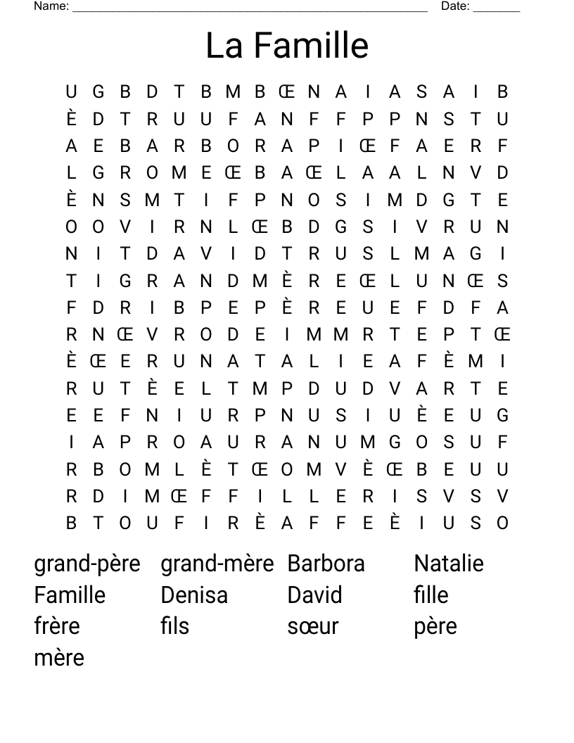 La Famille Word Search - WordMint