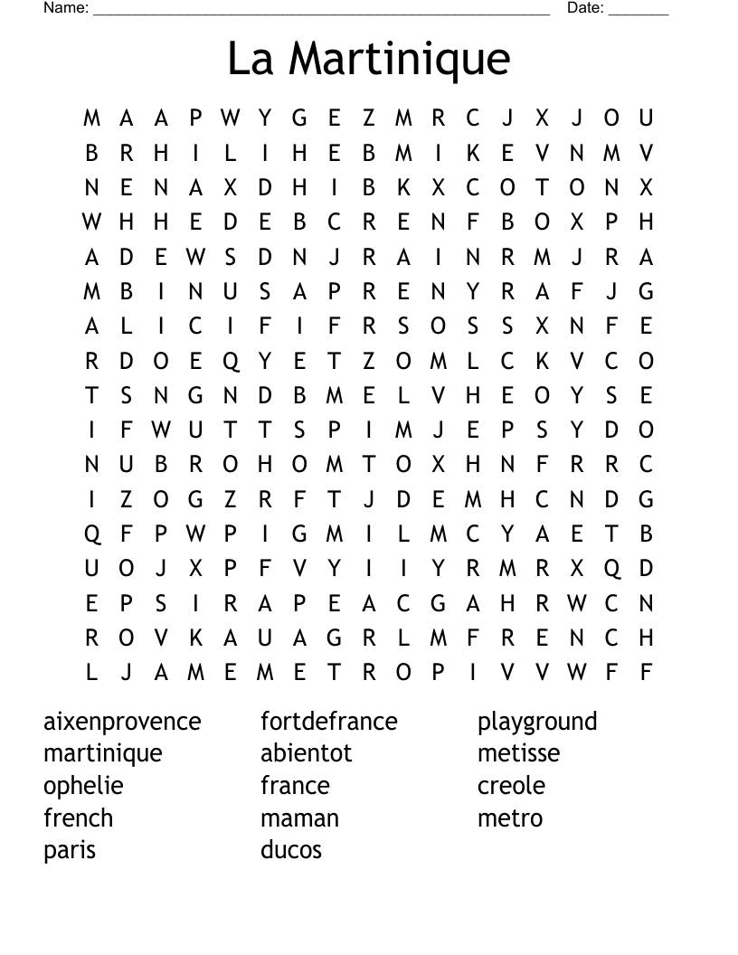 La Martinique Word Search - WordMint