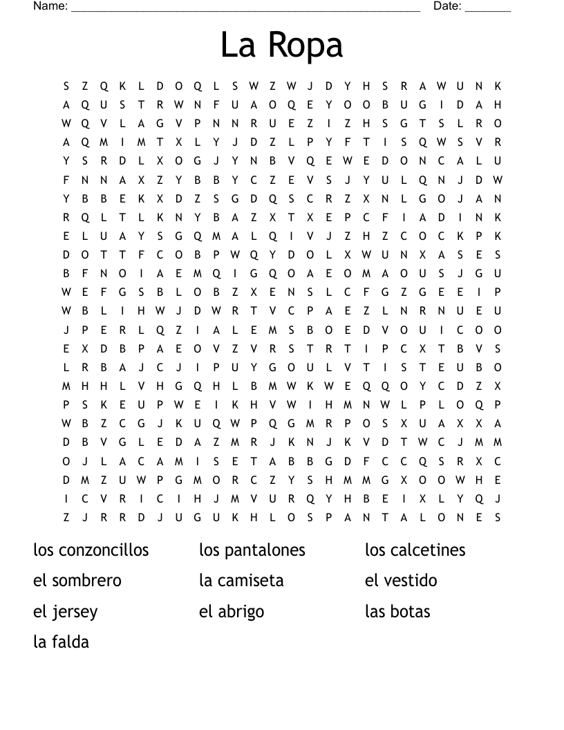 La Ropa Word Search - WordMint