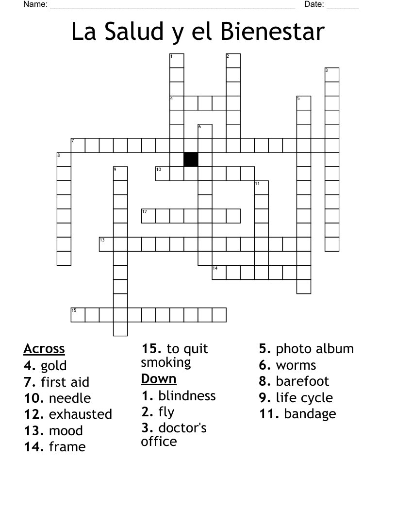 La Salud y el Bienestar Crossword - WordMint
